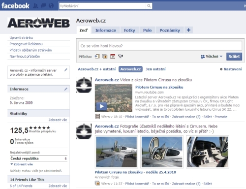 Aeroweb na Facebooku - Aeroweb.cz